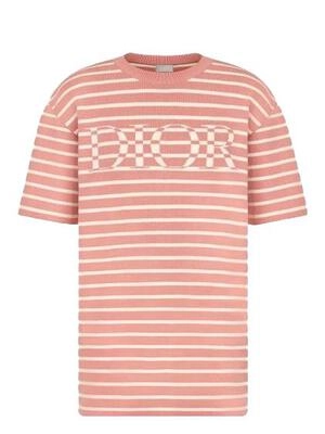 Dior Ss21 Stripe Letter Pattern Round Collar Male - Pink