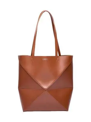 Loewe Medium Fold Tote In Shiny Calf - Squirrel