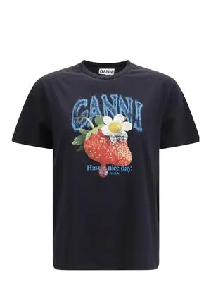 GANNI Strawberry Printed Crewneck T-shirt - Phantom Black