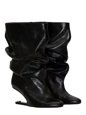 Balmain No Wedge Textured Leather Ankle Boots - Black