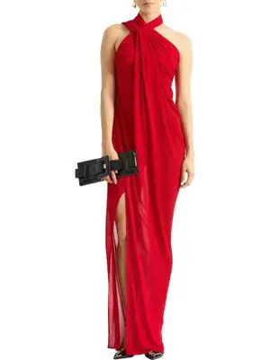 Balmain Long Draped Jersey Dress - Red