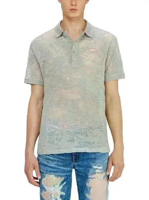 DIESEL® X Tinder Distressed-effect Logo-patch Polo Shirt - Grey
