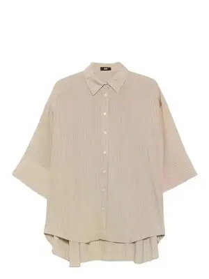 ELEH Pinstripe Pattern Crinkled Finish Oversized Shirt - Neutrals
