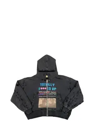 ASTRUM Tfu Zip-up Distressed Graphic Hoodie - Black