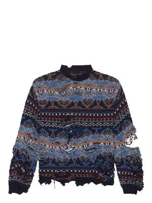 Balenciaga Destroyed Fair Isle Wool-blend Jumper - Blue