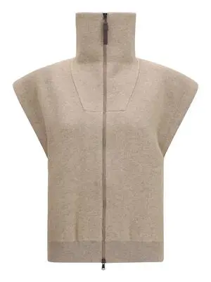Brunello Cucinelli BRUNELLO CUCINELLI High-Neck Zip Cardigan Beige