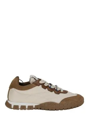 Miu Miu Fabric And Suede Lace-up Sneakers - Beige