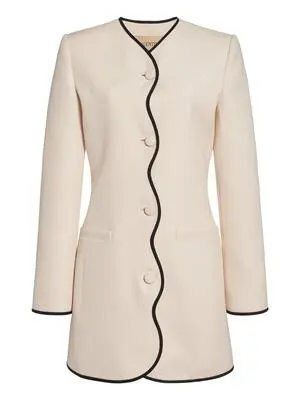 Valentino Garavani Solid Canvas Silk-linen Jacket With Wavy Trim - Ivory