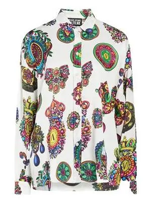 Versace Viscose Twill Multicolor Printed Shirt - White