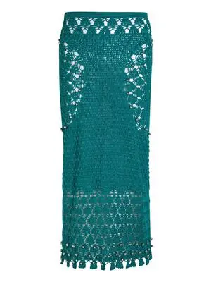 Rabanne Crochet Cotton Midi Skirt With Bead Embellishments - Green