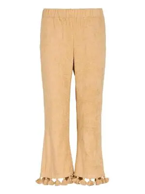 Cap D'antibes Morgane Tasseled-hem Straight-leg Terry Trousers - Beige