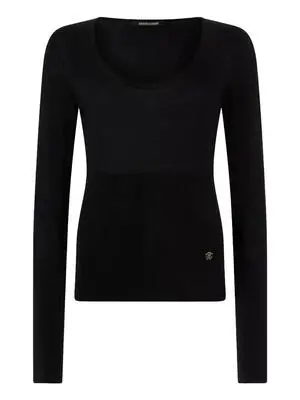 Roberto Cavalli Scoop Neck Ribbed Knit Sweater - Black