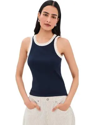 Z Supply Clarke Rib Tank With Crochet Trim - Eclipse