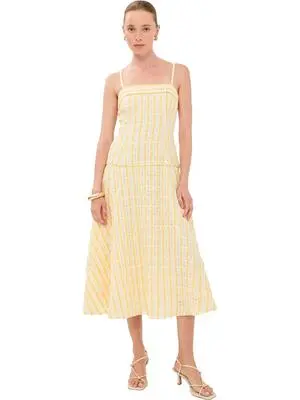Rosie Assoulin Drop Me A Note Gingham Seersucker Midi Dress - Yellow