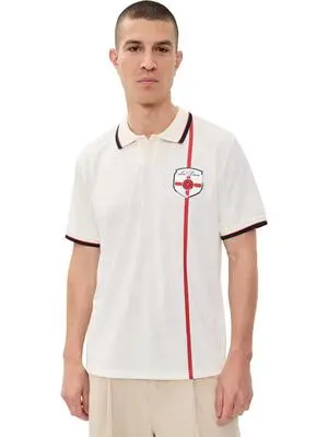 LES DEUX Short Sleeve Floral Print Polo Shirt - Light Ivory