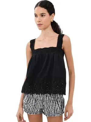 Playa Lucila Eyelet Embroidered Tank - Black