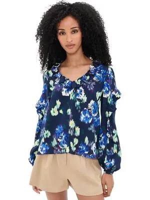 Ulla Johnson Marguerite Silk Blouse With Ruffle Trim - Evening Bloom