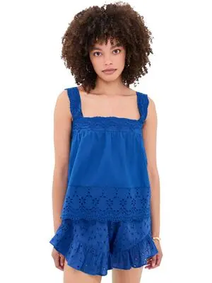 Playa Lucila Eyelet Square Neck Tank Top - Blue