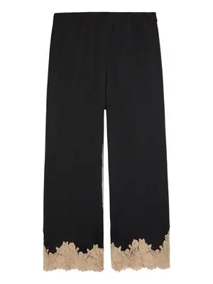 Rixo Marcela Lace-trimmed Wide-leg Satin Trousers - Black