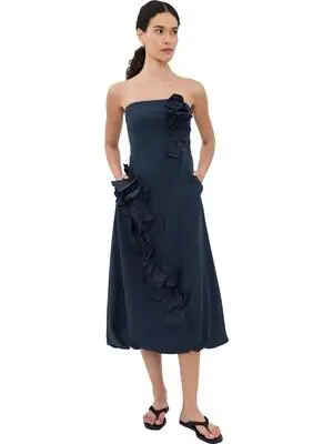 Ramy Brook Zaria Strapless Floral Applique Midi Dress - Navy