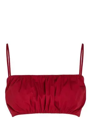 Staud Fiore Gathered Stretch-cotton Poplin Crop Top - Red