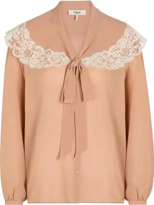 Chloé Lace-trimmed Silk Georgette Blouse - Pink