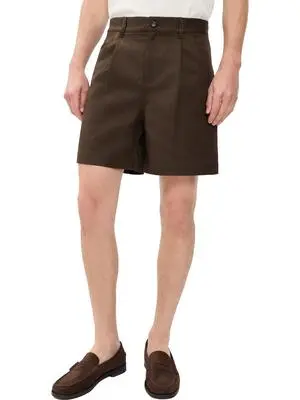 AARON LEVINE Cotton Linen Pleated Shorts - Brown