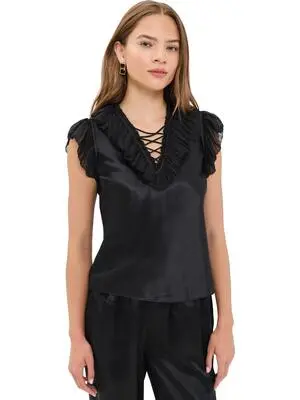 Ulla Johnson Ilyana Silk Top With Ruffle Trim - Noir