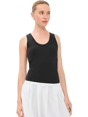 Tibi Ribbed Racerback Tank With Side Cutouts - Black