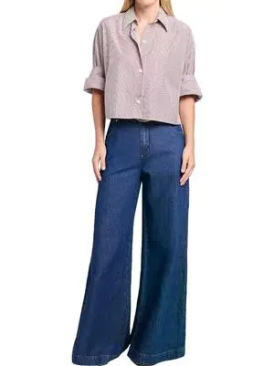 TWP Striped Shirt With Crystal Embellishments - Red