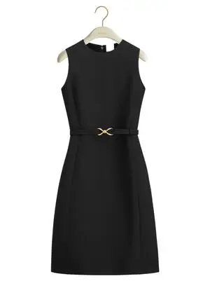 Dior Belted Straight Dress With Bow Detail - Black