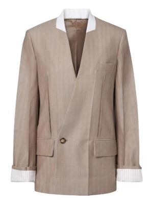 Victoria Beckham Herringbone Virgin Wool Blazer - Nude