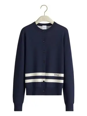 Dior Embroidered Logo Cardigan - Navy Blue/white