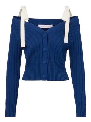 Carolina Herrera Bow-detail Cotton And Wool Cardigan - Blue