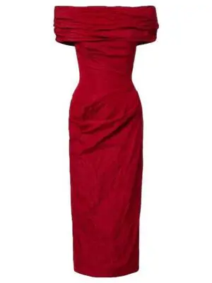 Magda Butrym Off-shoulder Draped Cotton-blend Midi Dress - Red
