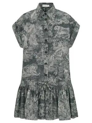 Dior Graphic Print Short Shirtdress - Gray