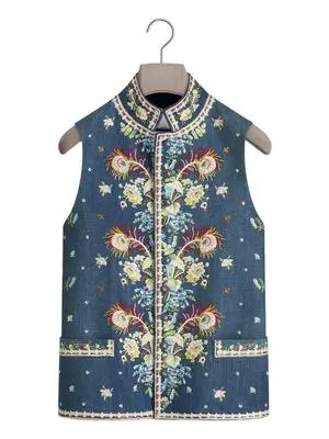 Dior Embroidered Floral Vest - Blue