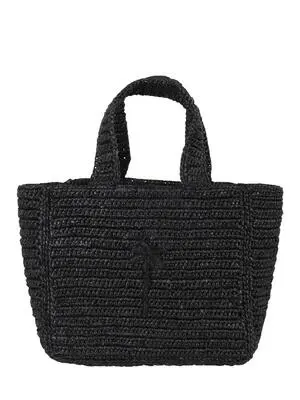 Manebí Raffia Tote Bag With Palm Tree Embroidery - Black