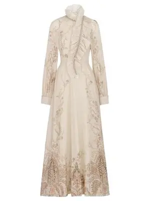 Dior Paisley Motif Long Dress With Removable Ruched Collar - Beige