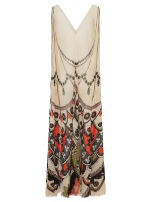 La DoubleJ Ornamental-print Pleated Maxi Dress - Nude