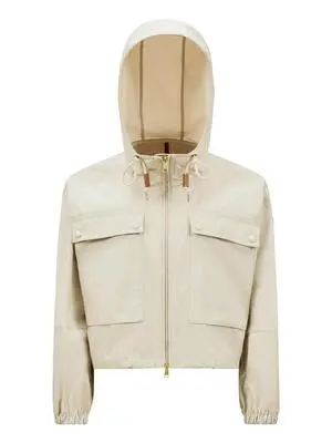 Moncler Logo Patch Zip-up Hooded Jacket - Light Beige