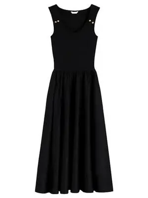 Tommy Hilfiger Ribbed Bodice And Pleated Midi Dress - Black