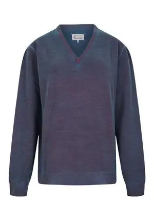 MAISON MARGIELA V-neck Sweater With Ribbed Cuffs And Hem - Blue