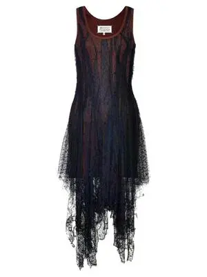 MAISON MARGIELA Creased Lace-overlay Asymmetrical Dress - Blue
