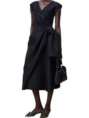 Dior Midi-length Draped Dress With Asymmetrical Bow - Black