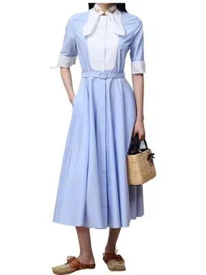 Dior Mid-length Shirtdress With Plastron Detail - Blue