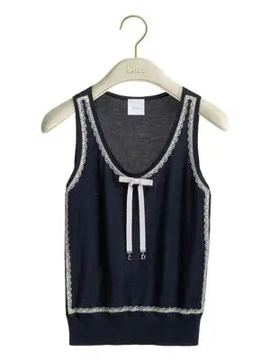 Dior Sweater Vest With Bow Neckline And Monogram Detail - Black