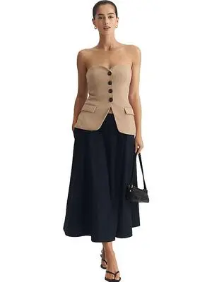 Maeve Cotton Pull-on Midi Skirt - Black