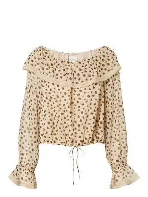 Posse Posse Priscilla Leopard-Print Silk Blouse Beige