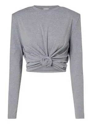 Magda Butrym Cropped Crewneck Top With Detachable Shoulder Pads - Grey